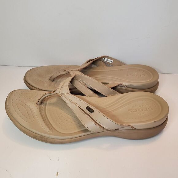 CROCS | Shoes | Crocs Womens Capri V Beige Tan Thong Flip Flop Sandals ...